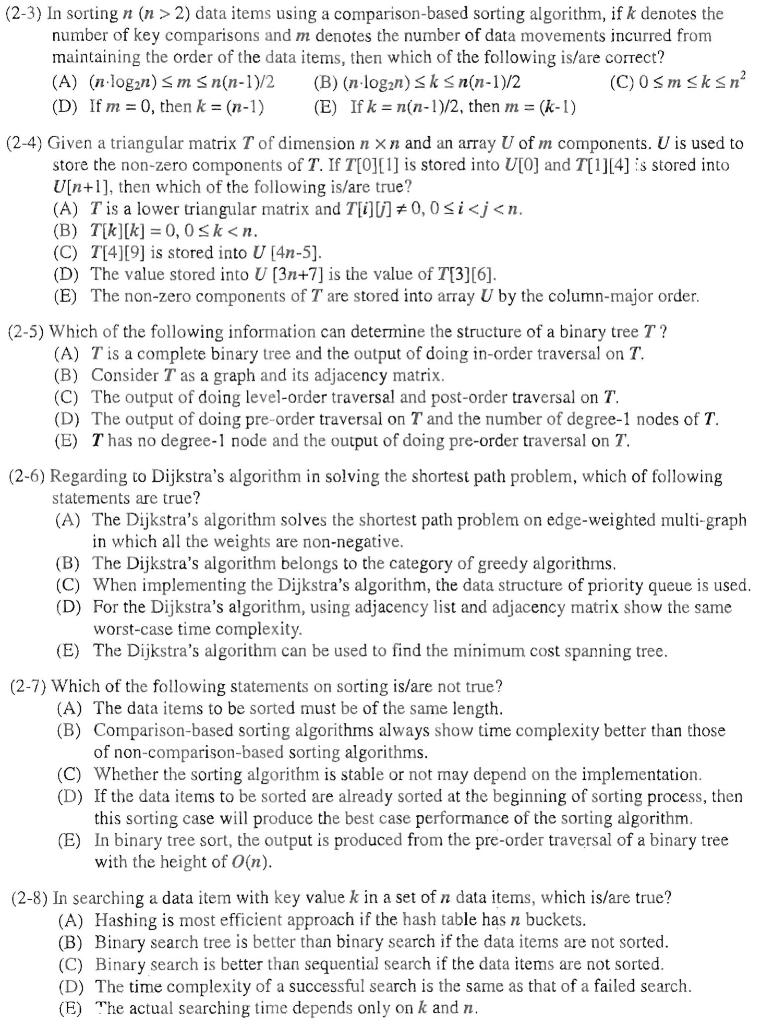 Solved (2-3) In sorting n (n > 2) data items using a | Chegg.com