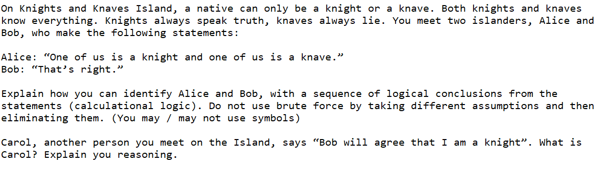 Solved On Knights and Knaves Island, a native can only be a | Chegg.com