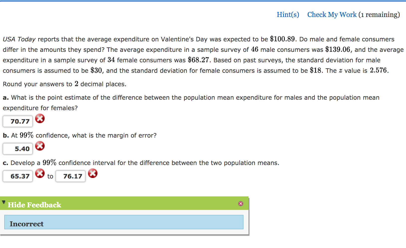 Solved Hint(s) Check My Work (1 remaining) USA Today reports | Chegg.com