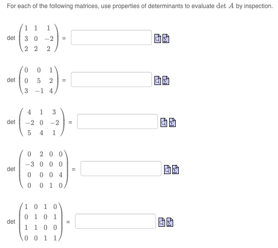 Solved For each of the following matrices, use properties of | Chegg.com