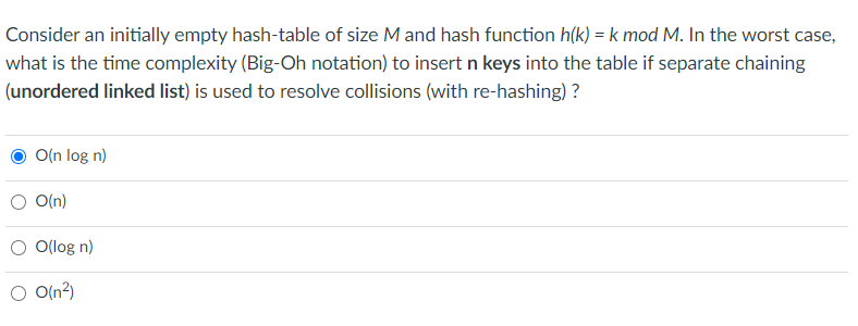 Solved Consider an initially empty hash-table of size M and | Chegg.com