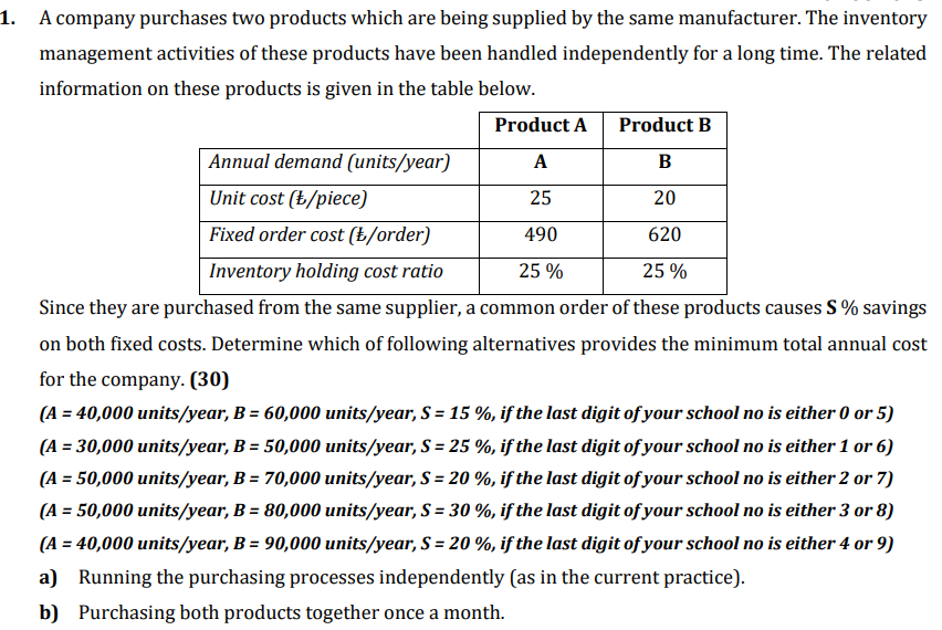 Solved A company purchases two products which are being | Chegg.com
