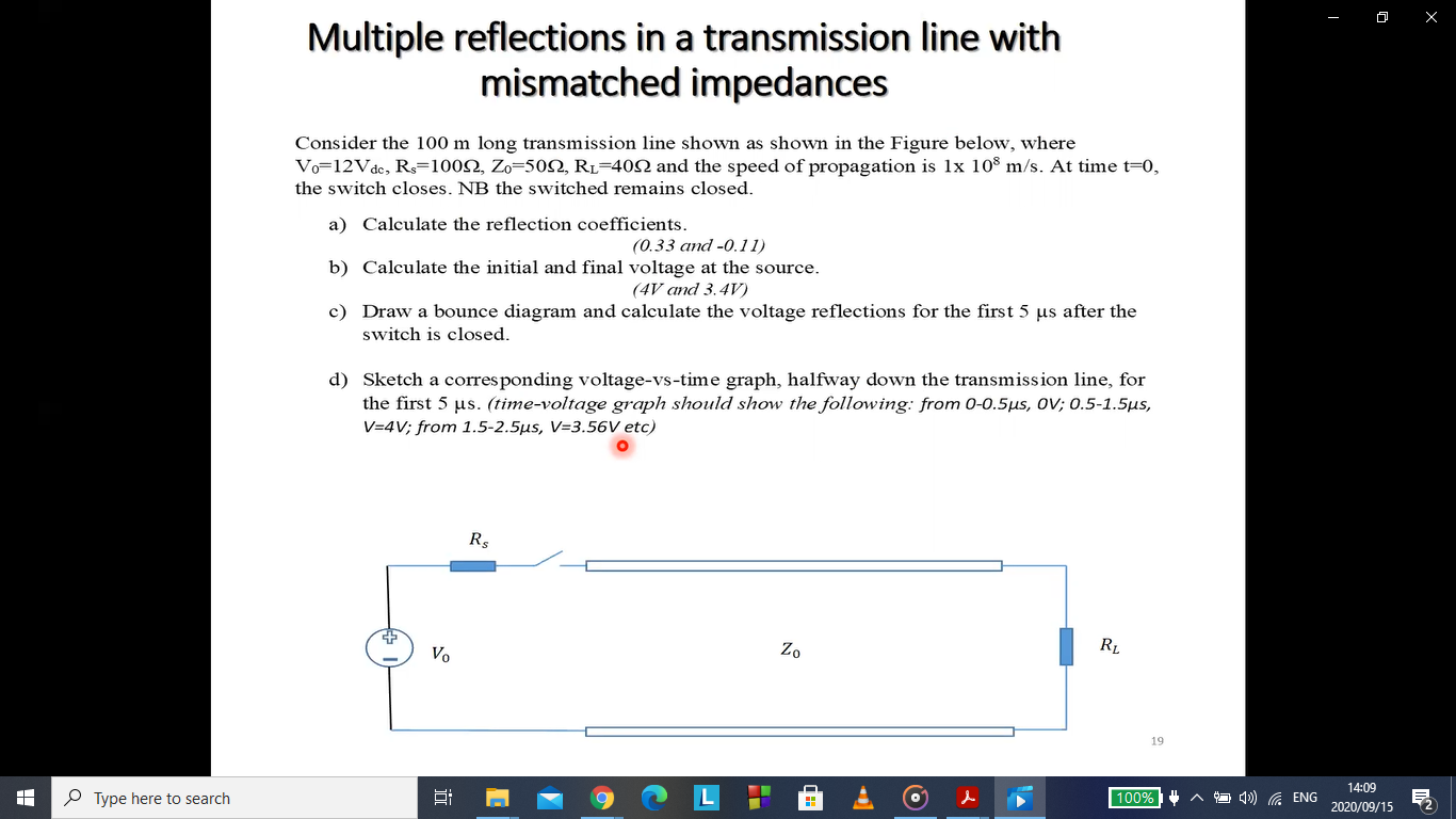 Solved Multiple reflections in a transmission line with | Chegg.com