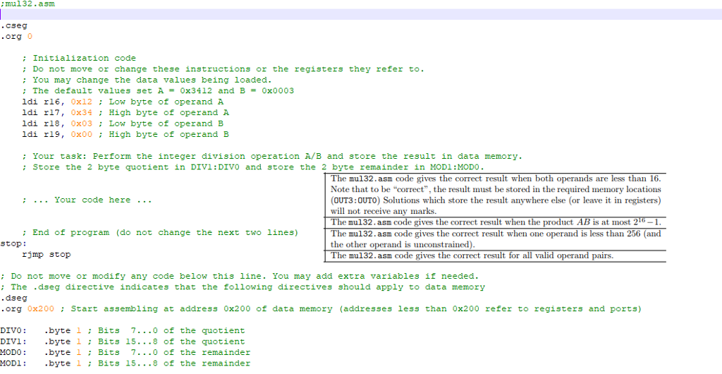AVR language code. Let A and B be 16-bit unsigned | Chegg.com