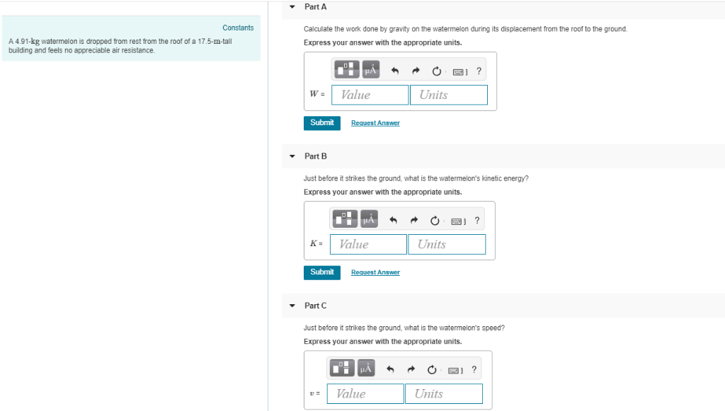 Solved Part A Constants Calculate the work done by gravity | Chegg.com