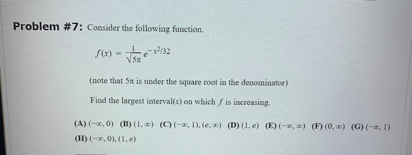 Solved Problem \#7: Consider the following function. | Chegg.com