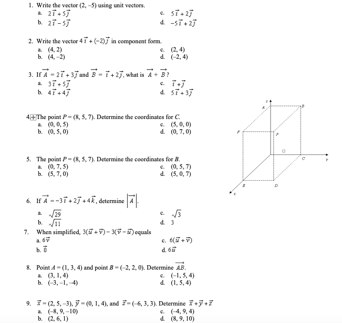 Solved 1. Write the vector (2,-5) using unit vectors. a. | Chegg.com