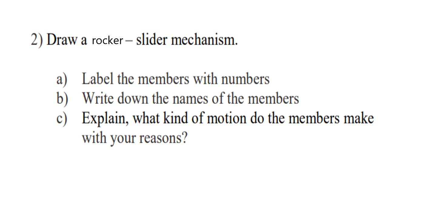 Solved 2) Draw a rocker - slider mechanism. a) Label the | Chegg.com