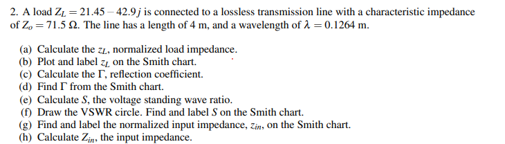 Solved A load ZL=21.45-42.9j ﻿is connected to a lossless | Chegg.com