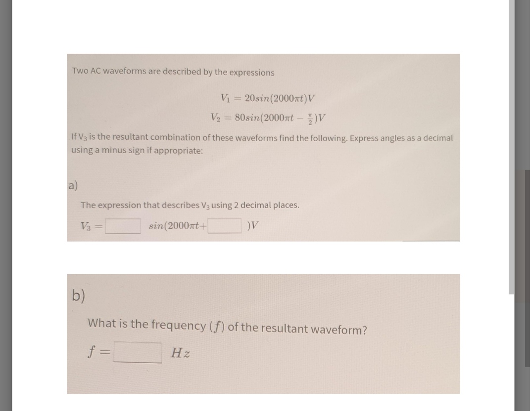 Solved Two AC waveforms are described by the expressions | Chegg.com