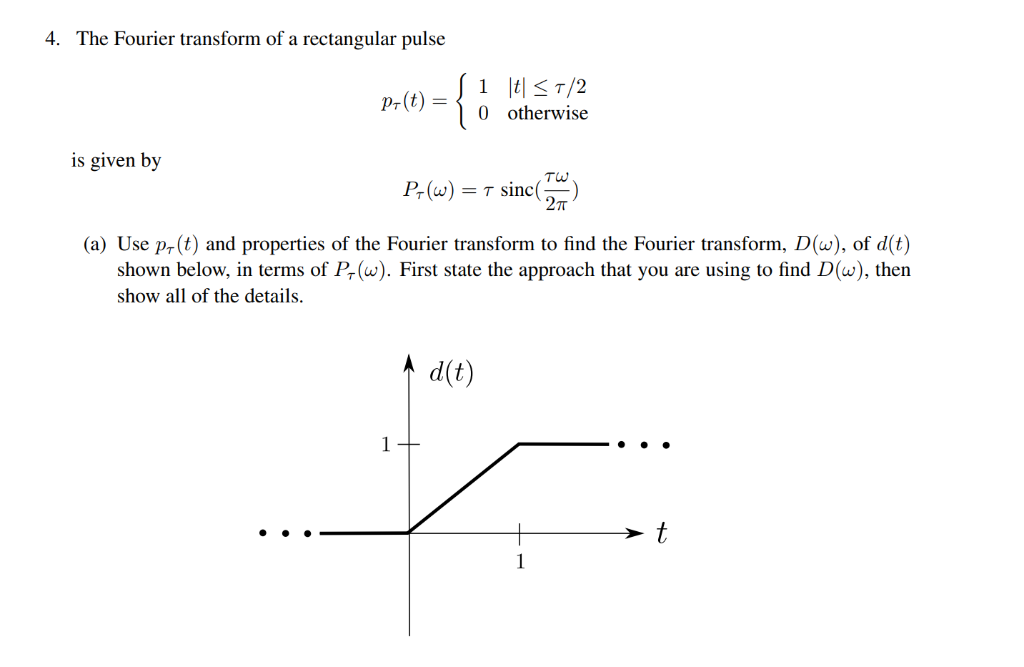 Solved 4. The Fourier transform of a rectangular pulse 1 비 | Chegg.com