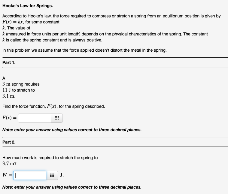 Solved Hooke's Law for Springs. According to Hooke's law, | Chegg.com