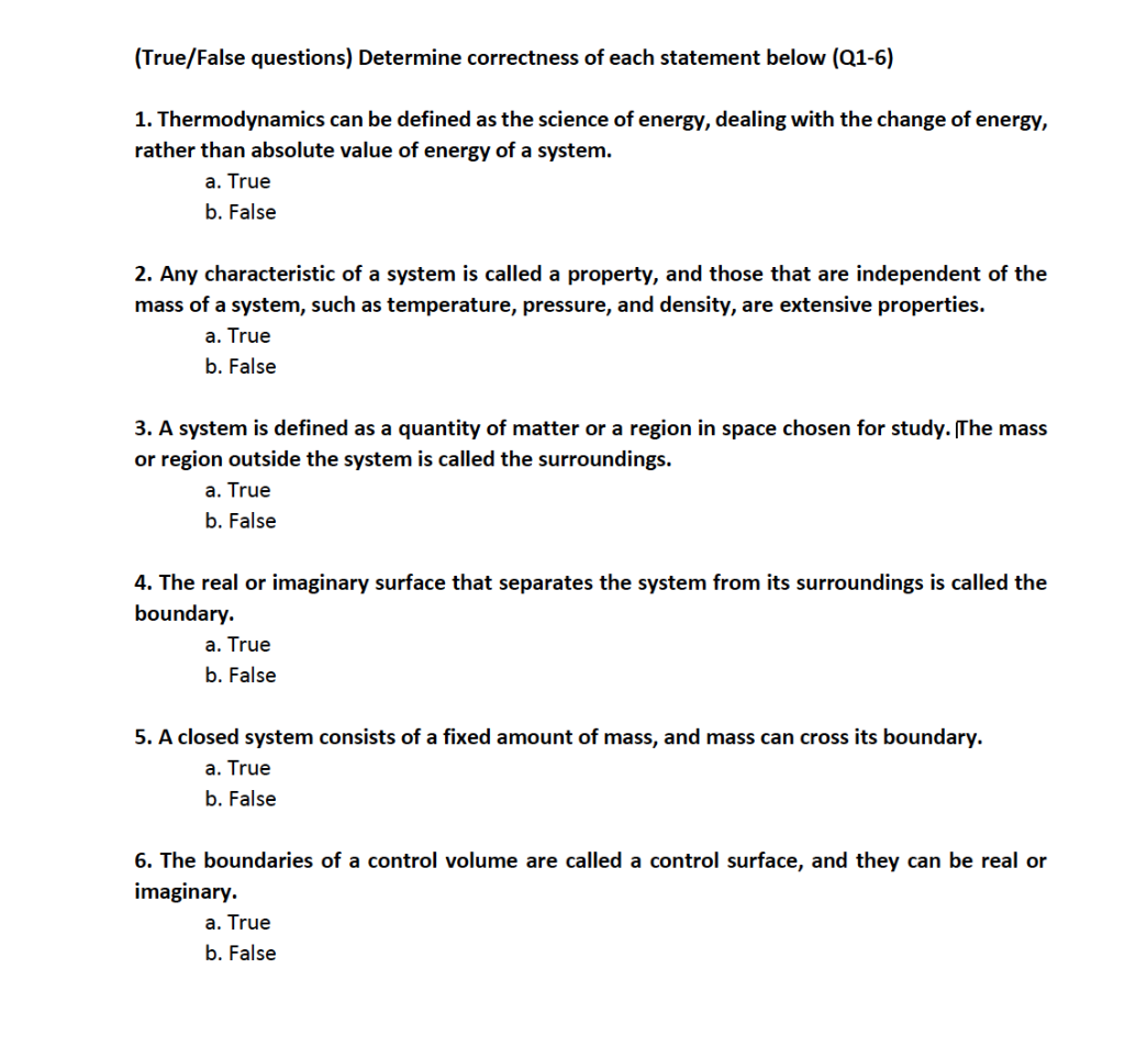 Solved (True/False questions) Determine correctness of each | Chegg.com