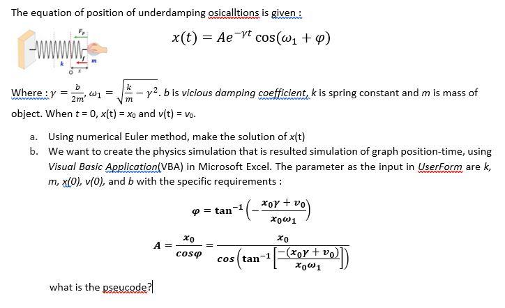 Solved The equation of position of underdamping osicalltions | Chegg.com