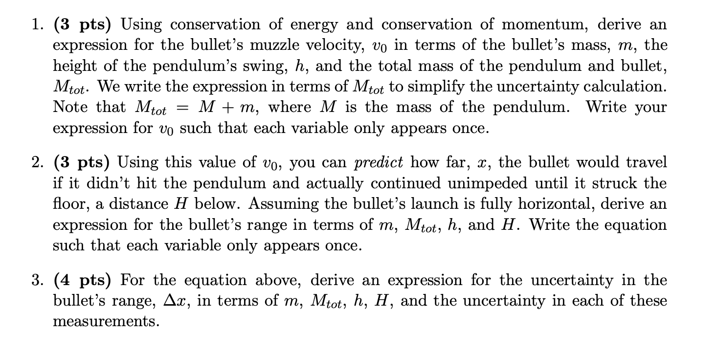 Solved (3 ﻿pts) ﻿Using conservation of energy and | Chegg.com
