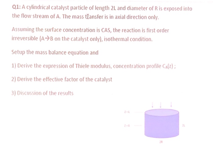 Solved Q1: A cylindrical catalyst particle of length 2L and | Chegg.com
