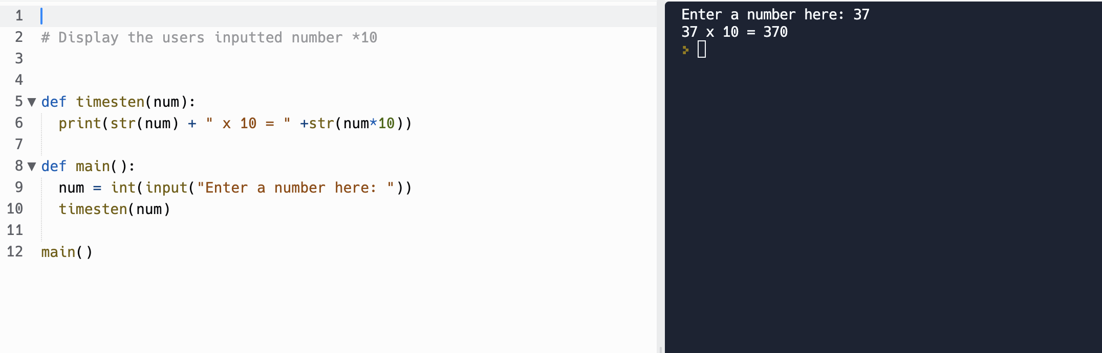 Solved Enter a number here: 37 37×10=370 # Display the users | Chegg.com