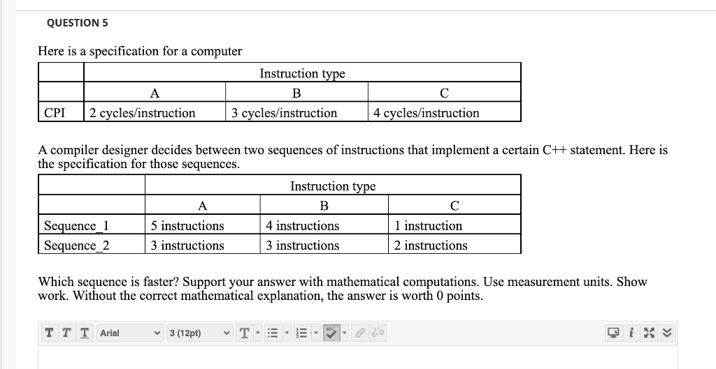 Solved QUESTION 5 Here is a specification for a computer | Chegg.com