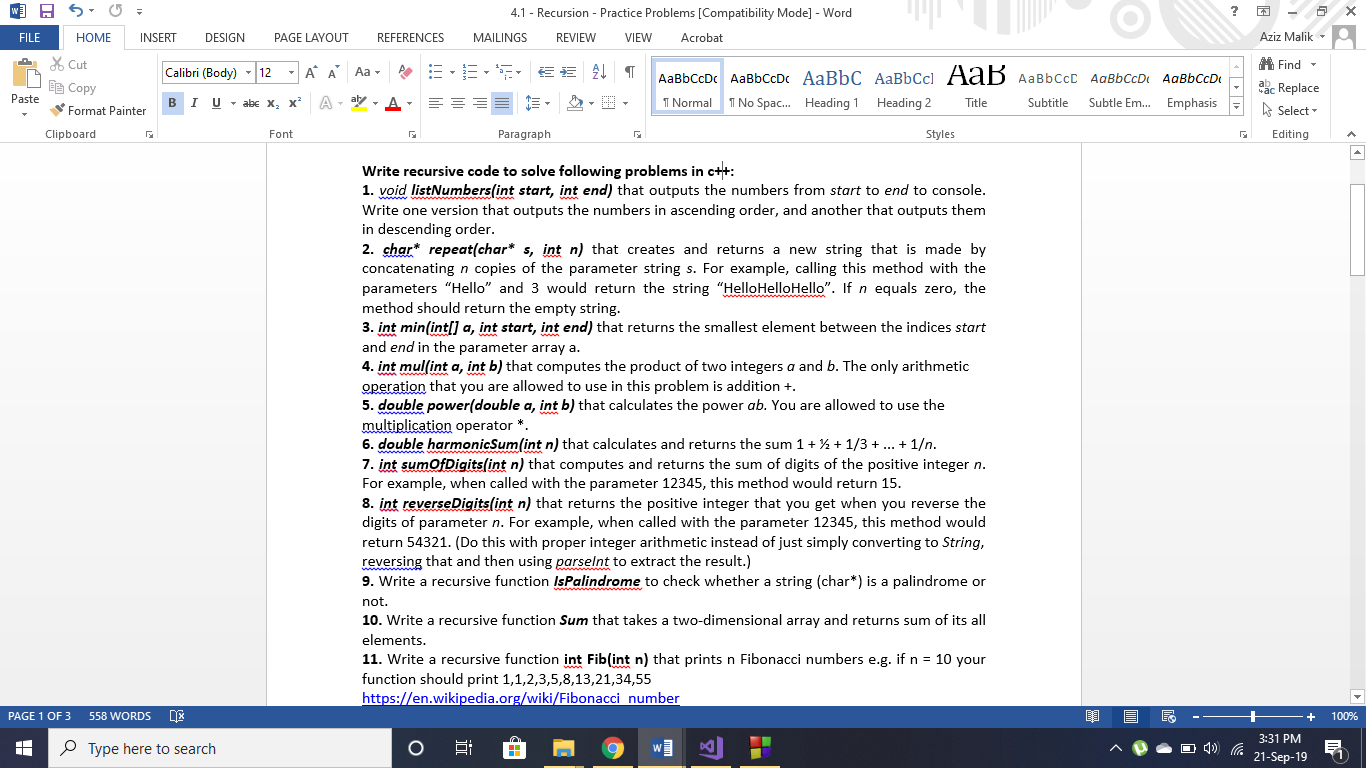 Solved W SU FILE HOME INSERT DESIGN PAGE LAYOUT REFERENCES % | Chegg.com