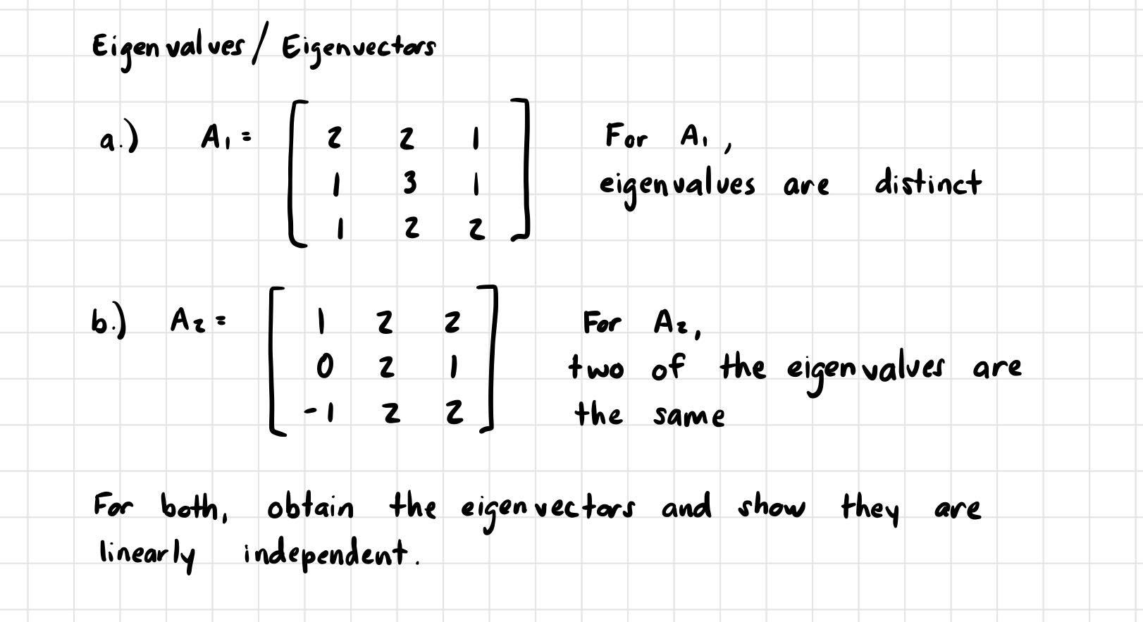 Solved Eigen val ves / Eigenvectors a.) A1=⎣⎡211232112⎦⎤ For | Chegg.com