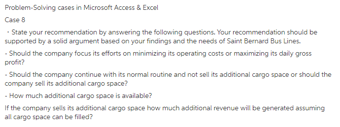 Problem-Solving cases in Microsoft Access&Excel Case | Chegg.com