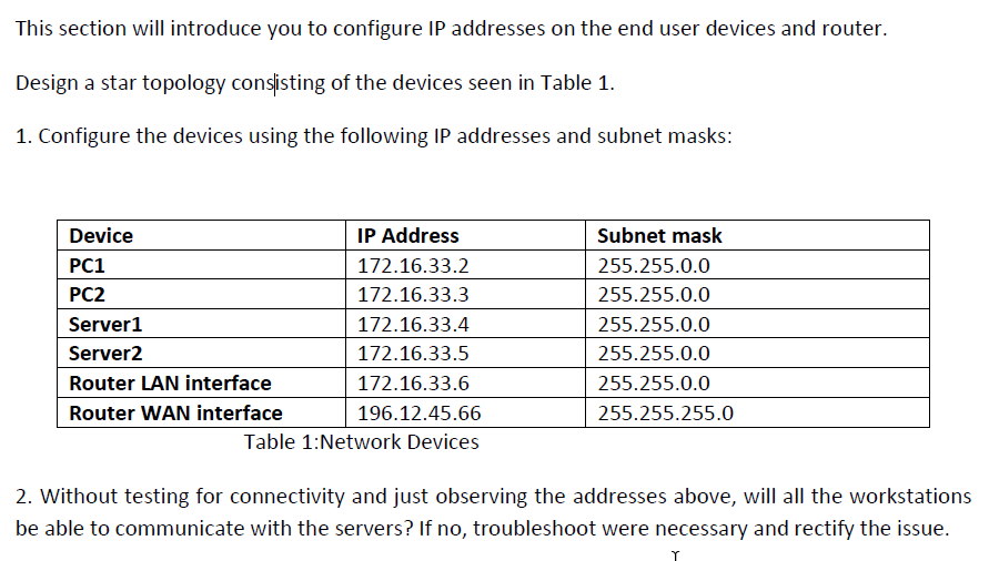 Solved This section will introduce you to configure IP | Chegg.com
