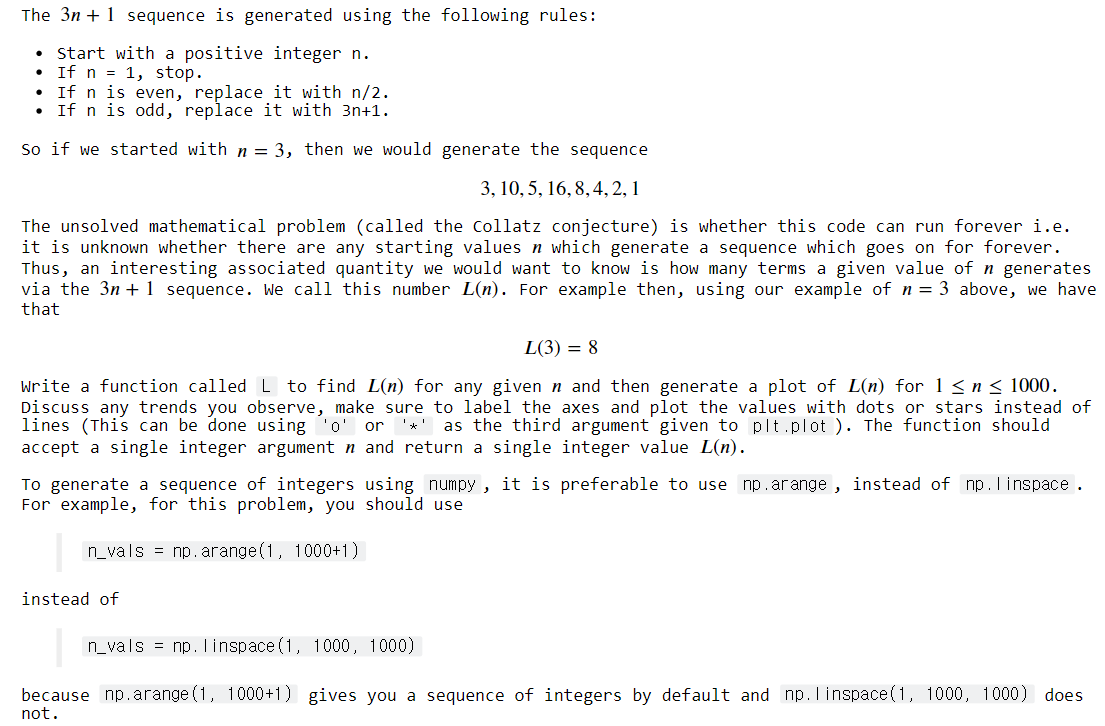 Solved The 3n +1 sequence is generated using the following | Chegg.com