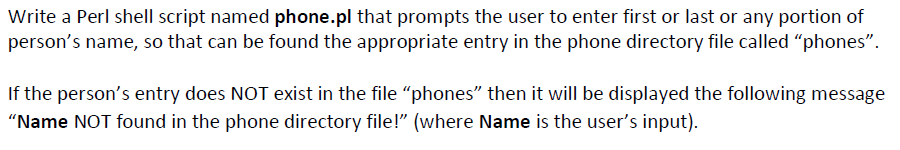 Solved Write a Perl shell script named phone.pl that prompts | Chegg.com