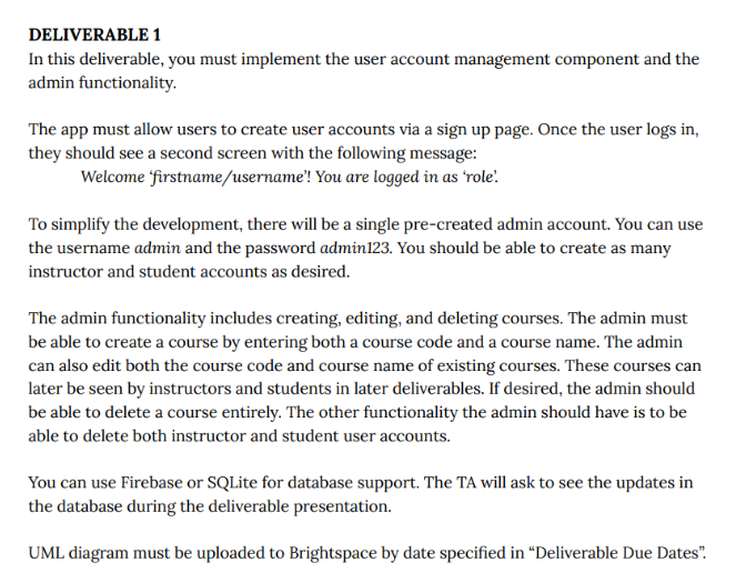 Solved In this deliverable, you need to implement the user | Chegg.com