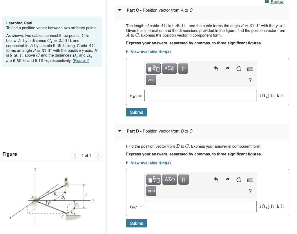 Solved Part A - Position vector from A to B Using the | Chegg.com