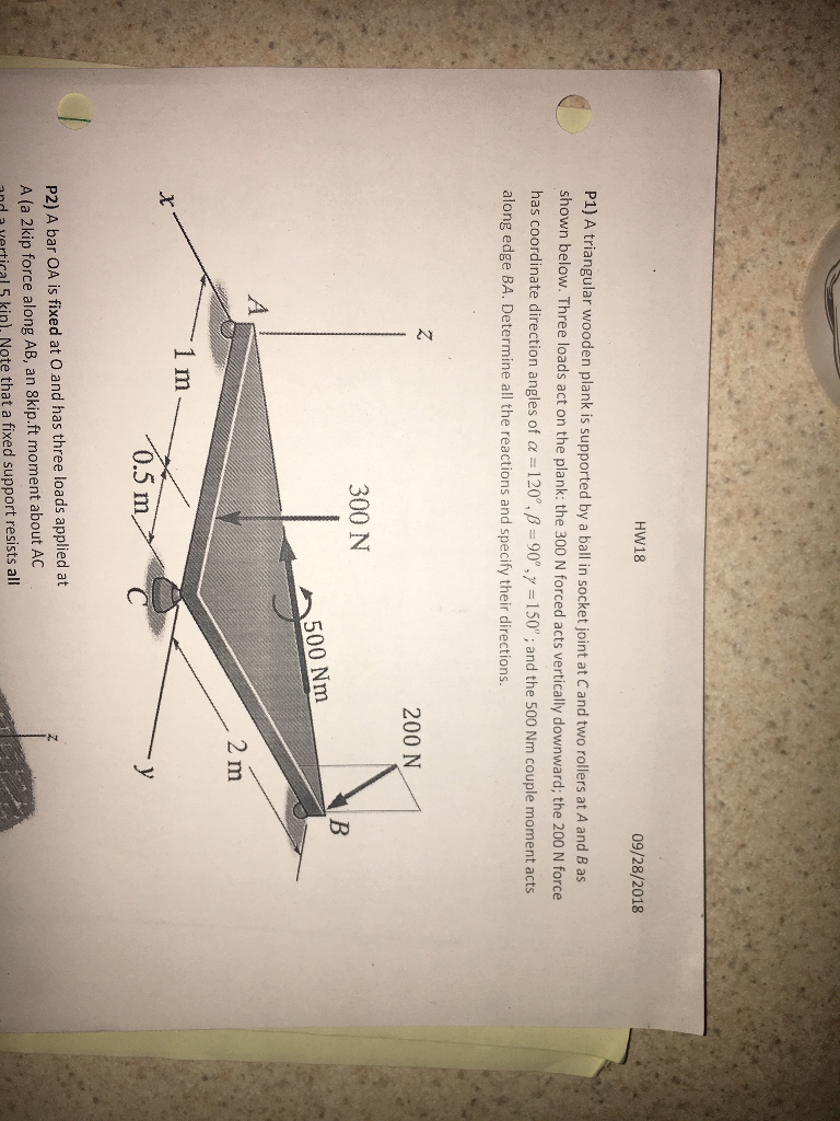 Solved HW18 09/28/2018 P1) A triangular wooden plank is | Chegg.com