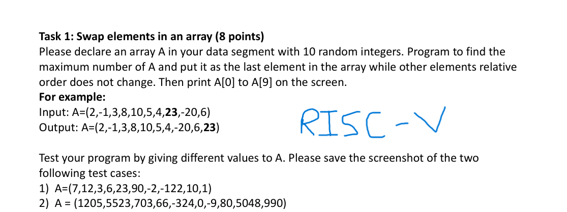 Solved IN RISC-VTask 1: Swap elements in an array (8 | Chegg.com