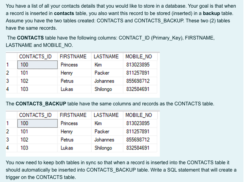 Solved You have a list of all your contacts details that you | Chegg.com