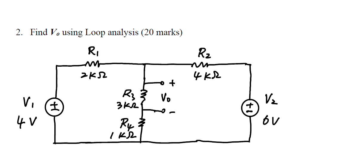 Solved 2. Find Vo using Loop analysis (20 marks) R Rz 2KR | Chegg.com