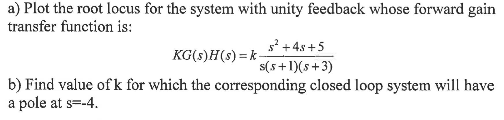 Solved a) Plot the root locus for the system with unity | Chegg.com