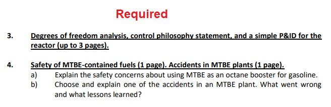 Solved MTBE The aim of this project is to design a plant for | Chegg.com