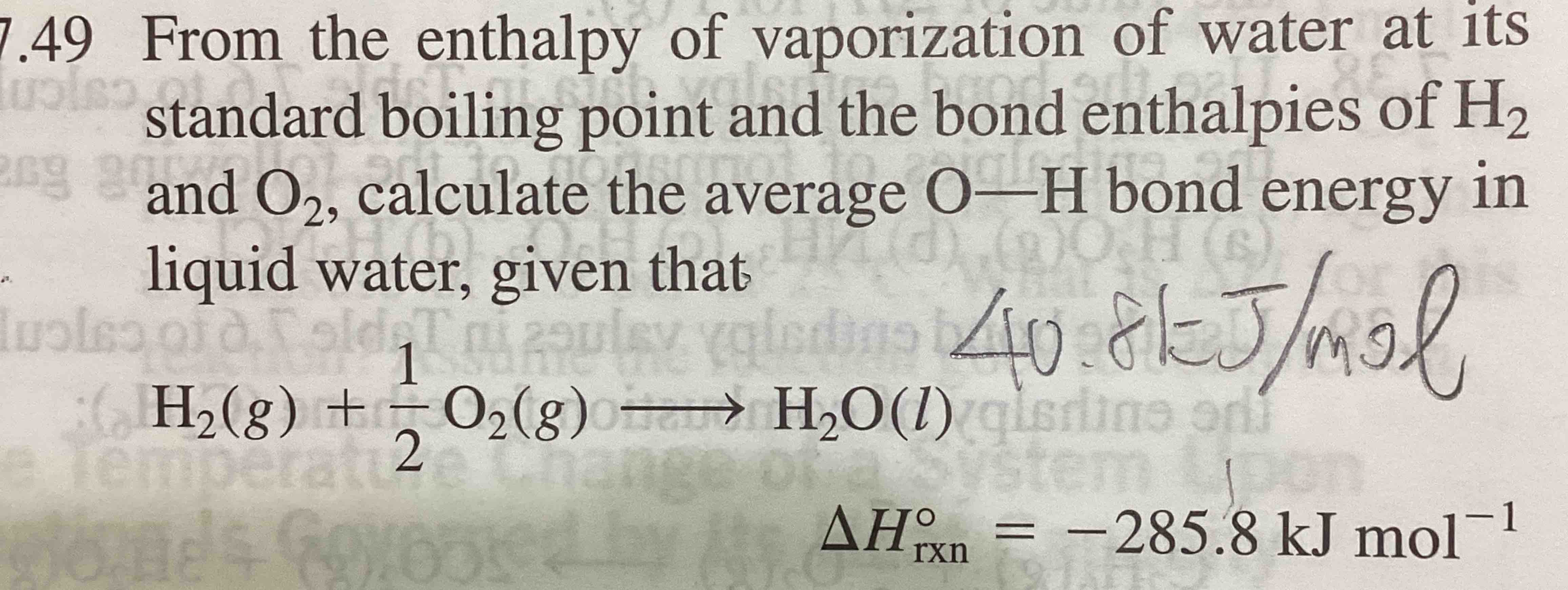 Solved .49 ﻿From the enthalpy of vaporization of water at | Chegg.com