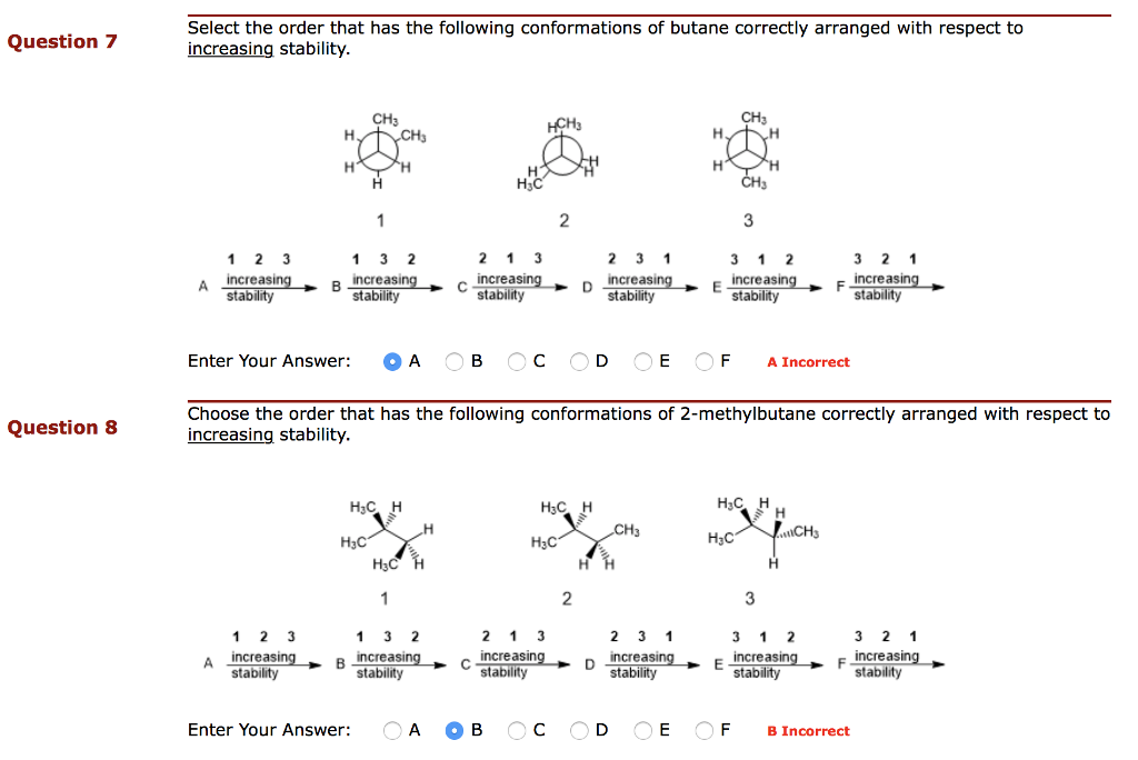 Solved Select the order that has the following conformations | Chegg.com