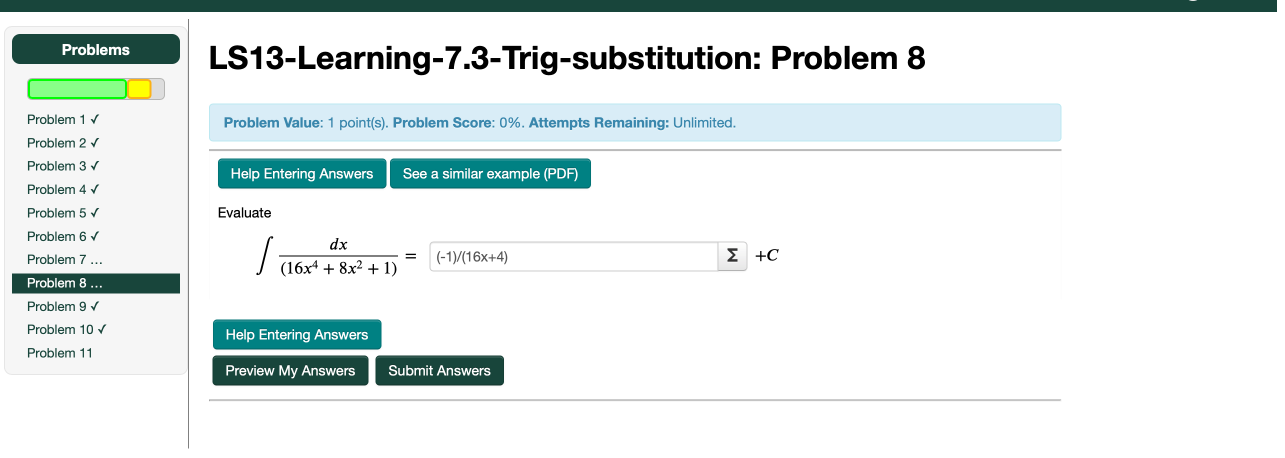 Solved Problems LS13-Learning-7.3-Trig-substitution: Problem | Chegg.com