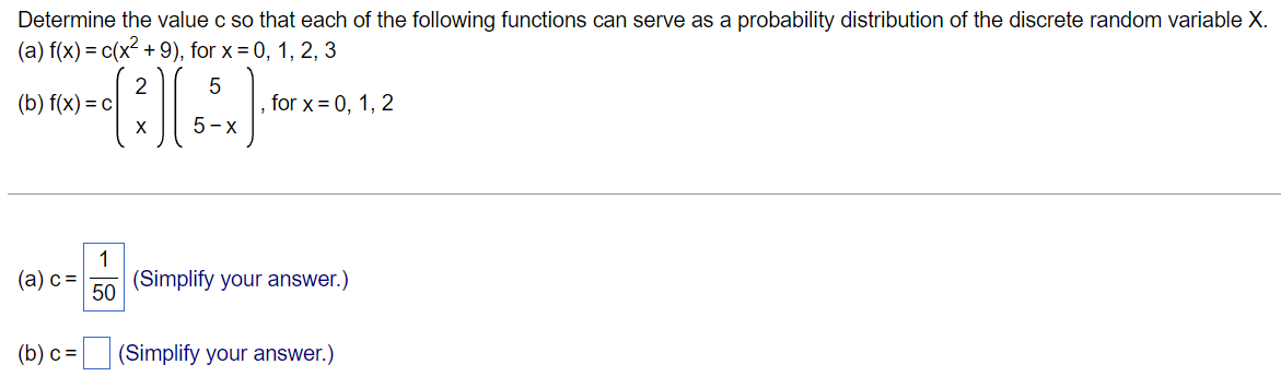 Solved Determine the value c so that each of the following | Chegg.com