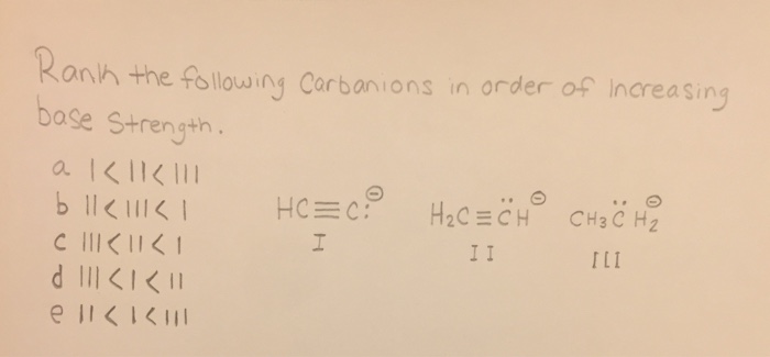 Solved Rank the following Carbanions in order of increasing | Chegg.com