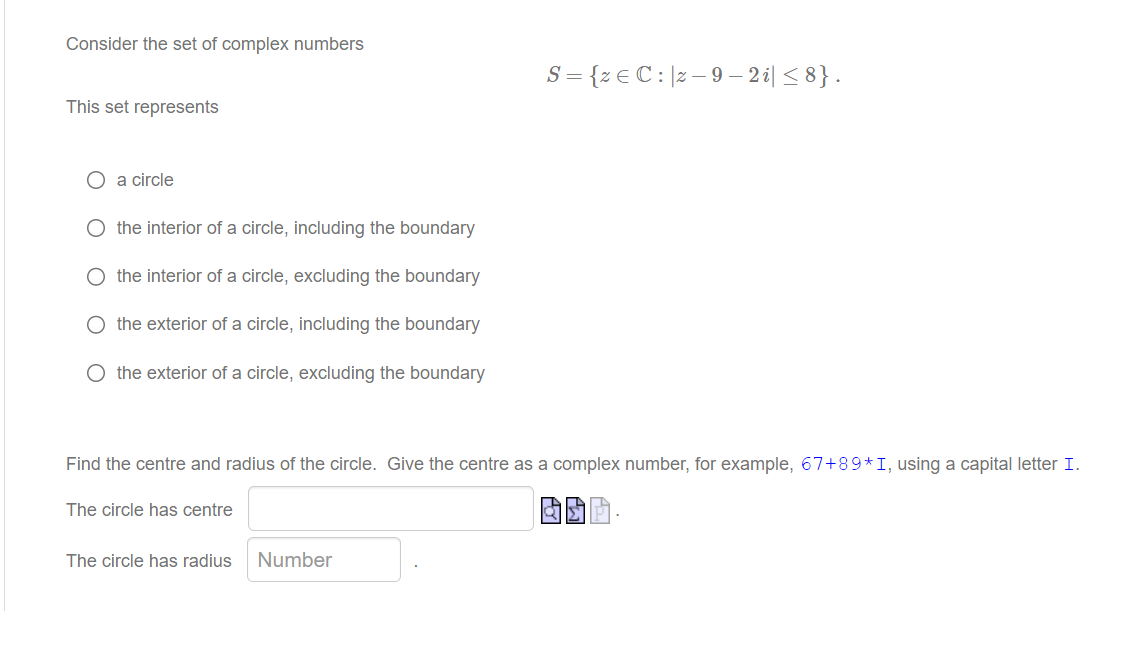 Solved Consider the set of complex numbers | Chegg.com
