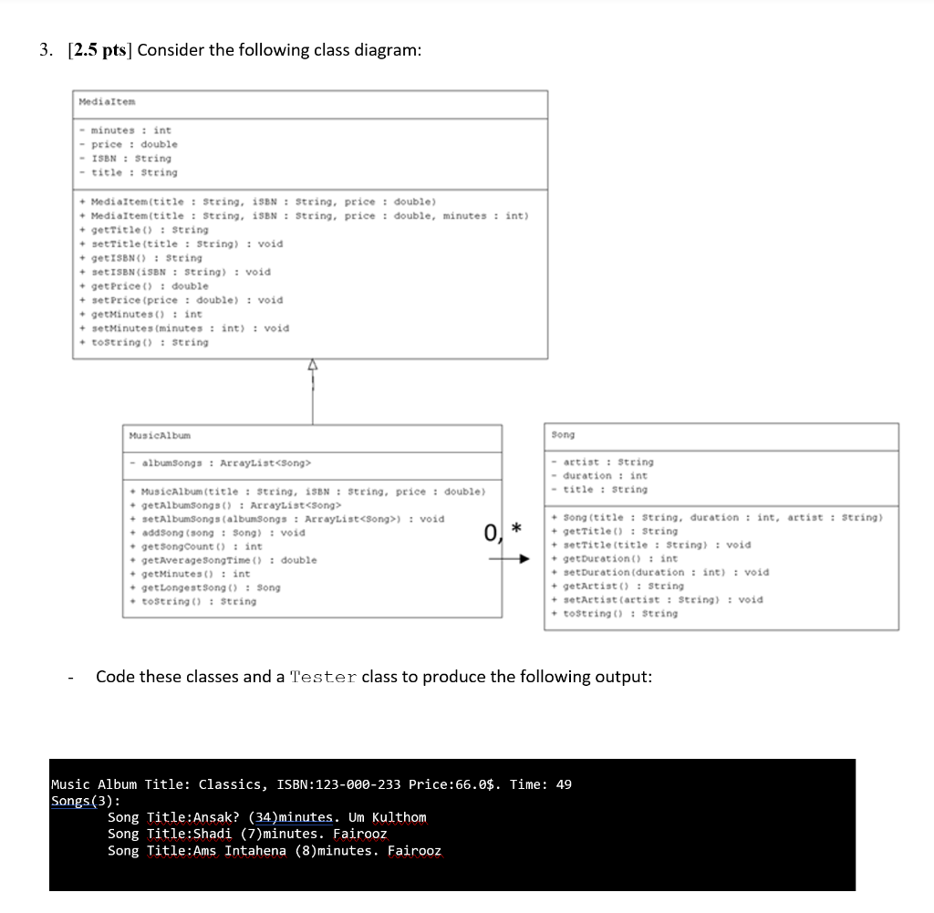 Solved 3. [2.5 pts] Consider the following class diagram: | Chegg.com