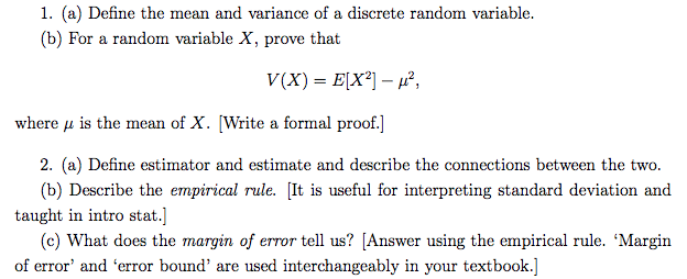 Solved 1. (a) Define the mean and variance of a discrete | Chegg.com