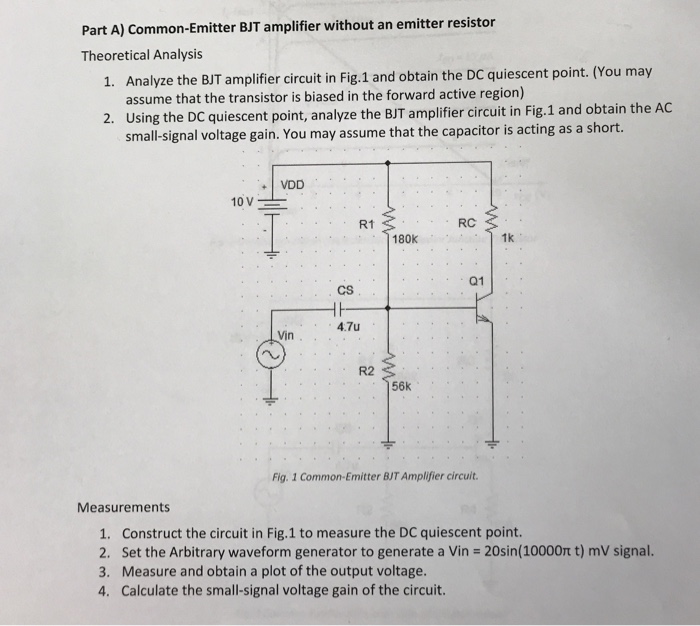 Solved Part A) Common-Emitter BJT amplifier without an | Chegg.com