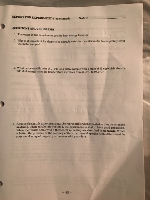 Solved REPORT FOR EXPERIMENT 4 (continued) NAME QUESTIONS | Chegg.com