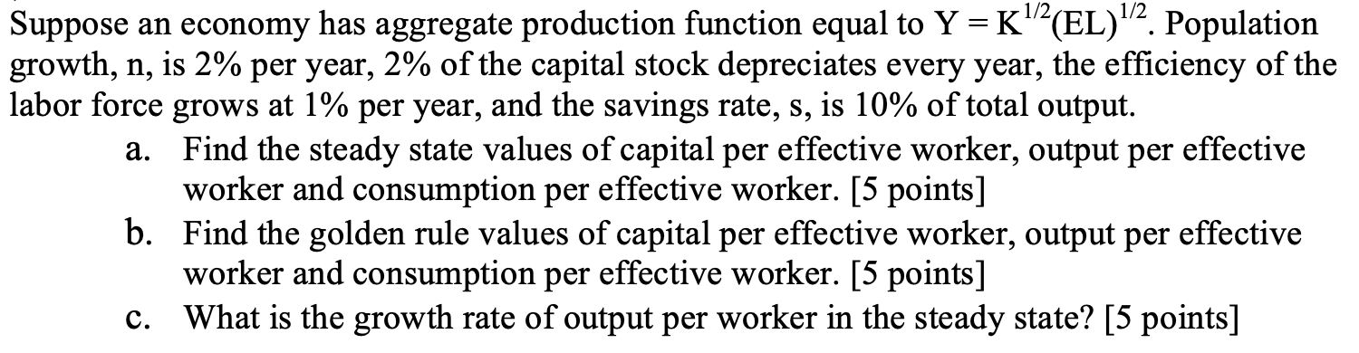 Solved Suppose an economy has aggregate production function | Chegg.com