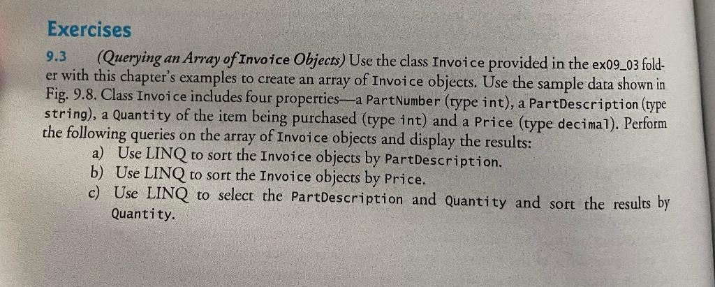 Solved Exercises 9.3 (Querying a an Array of Invoice | Chegg.com