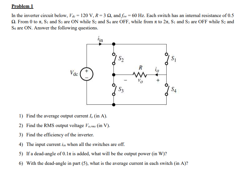 Solved Problem 1 In the inverter circuit below, Vdc 120 V, | Chegg.com