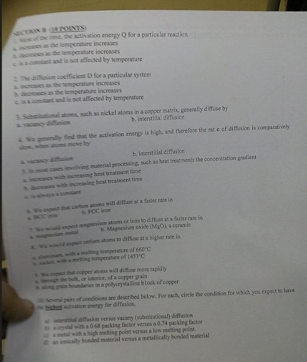 Solved 23 FOIVIS the lime. the activation energy Q for a | Chegg.com